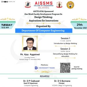 ATAL FDP AISSMSCOE: Design Thinking | AISSMS College of Engineering, Pune