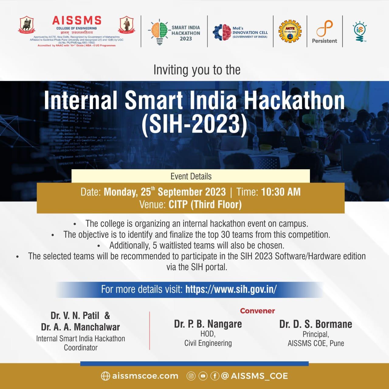 Internal Smart India Hackathon(SIH-2023) | AISSMS College of Engineering, Pune