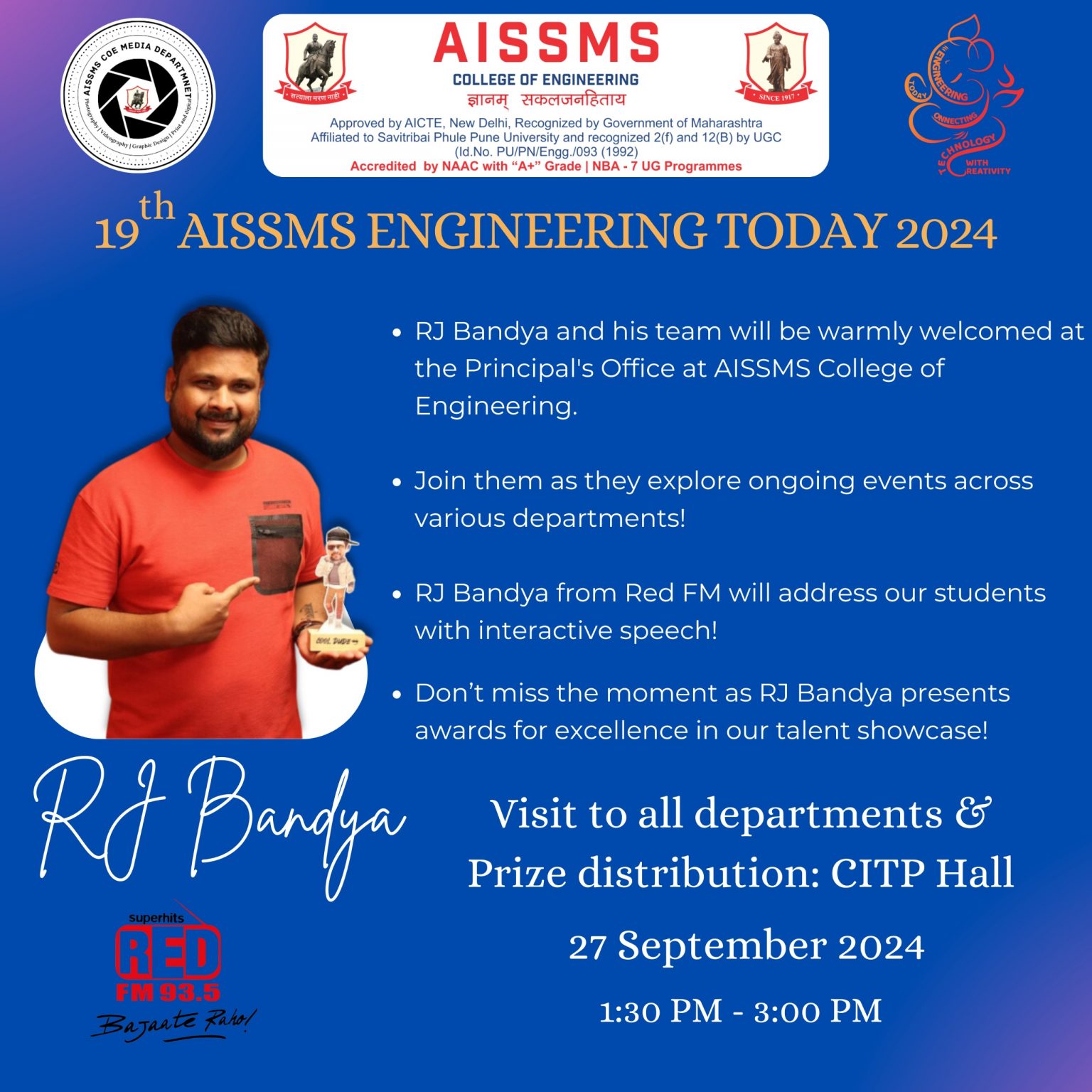 Visit of RJ Bandya to All Departments and Prize Distribution | AISSMS ...